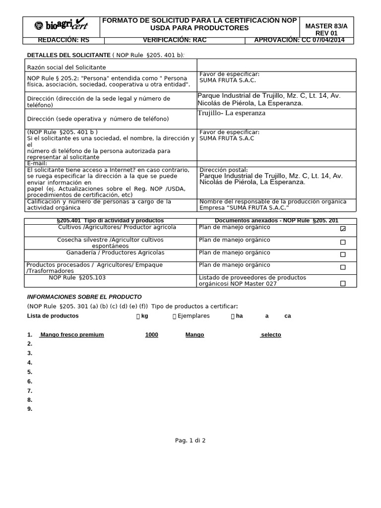 Certificación NOP USDA para Productores | PDF