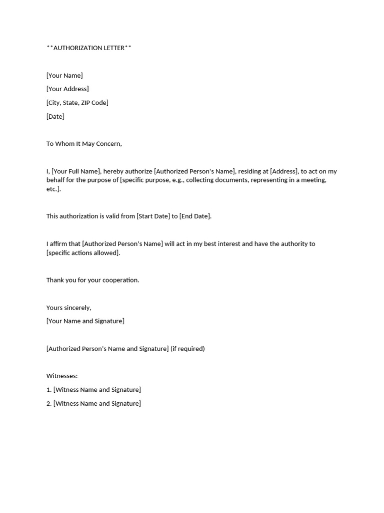 Authorization Letter Format | PDF