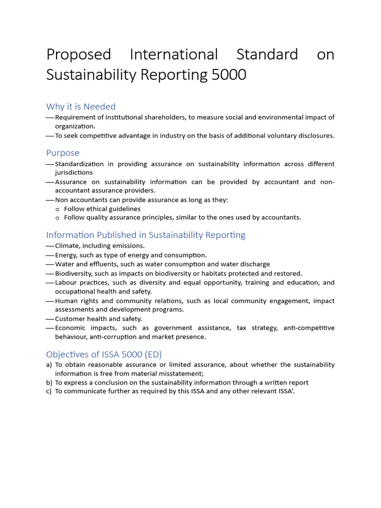 ISSA 5000 Exam Summary | PDF | Sustainability | Risk
