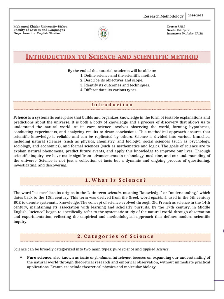 Introduction To Science and Scientific Method | PDF | Science ...