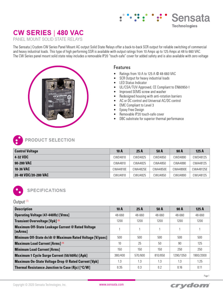 Sensata cw48 Series Panel Mount Relay Datasheet | PDF | Alternating ...