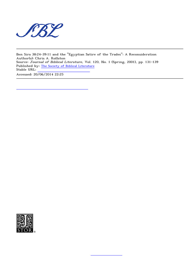 Ben Sira and Egyptian Satire Analysis | PDF