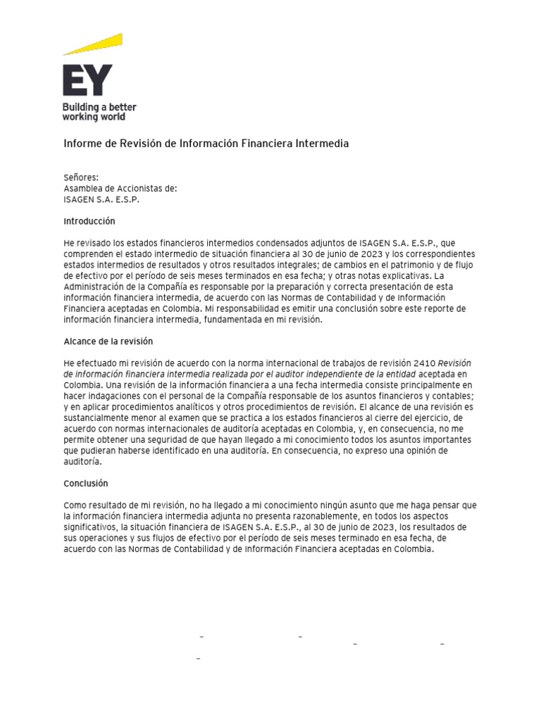Informe de Revisión de Estados Financieros | PDF | Auditoría | Servicios financieros