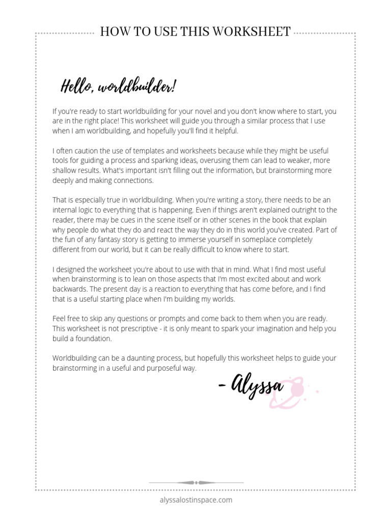 Worldbuilding Worksheet | PDF | Paradigm