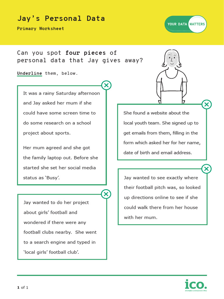 Ico - Primary Lesson 1 - Jay - S Personal Data Worksheet | PDF | Sports ...
