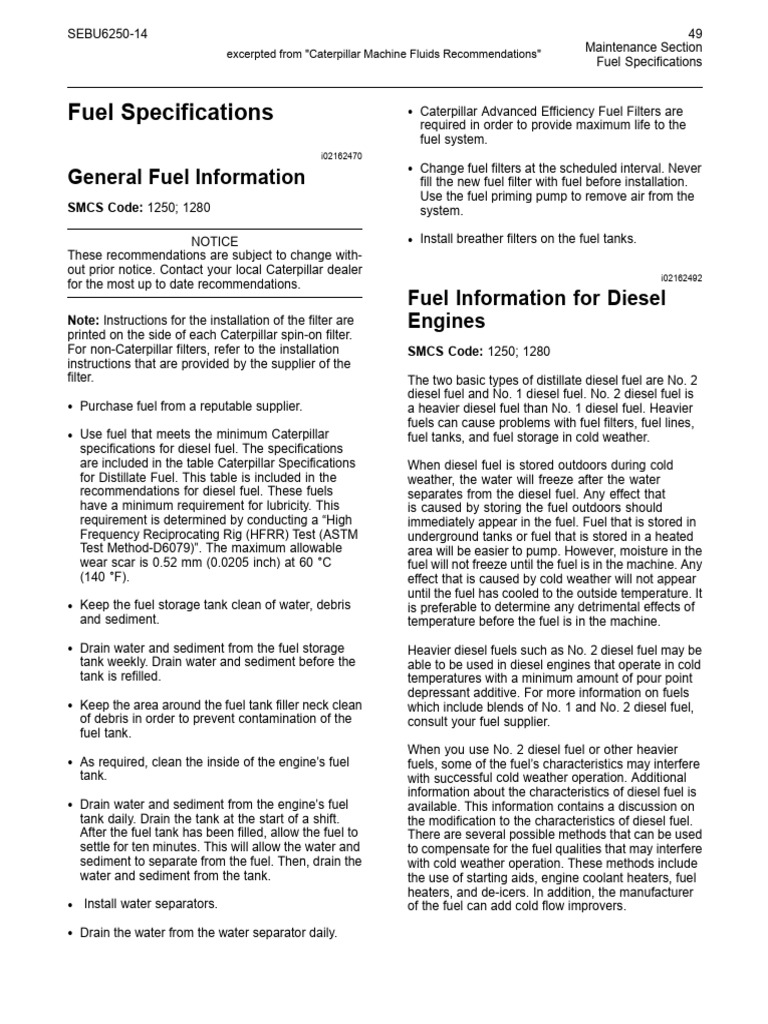 Caterpillar Diesel Fuel Guidelines | PDF | Biodiesel | Diesel Fuel