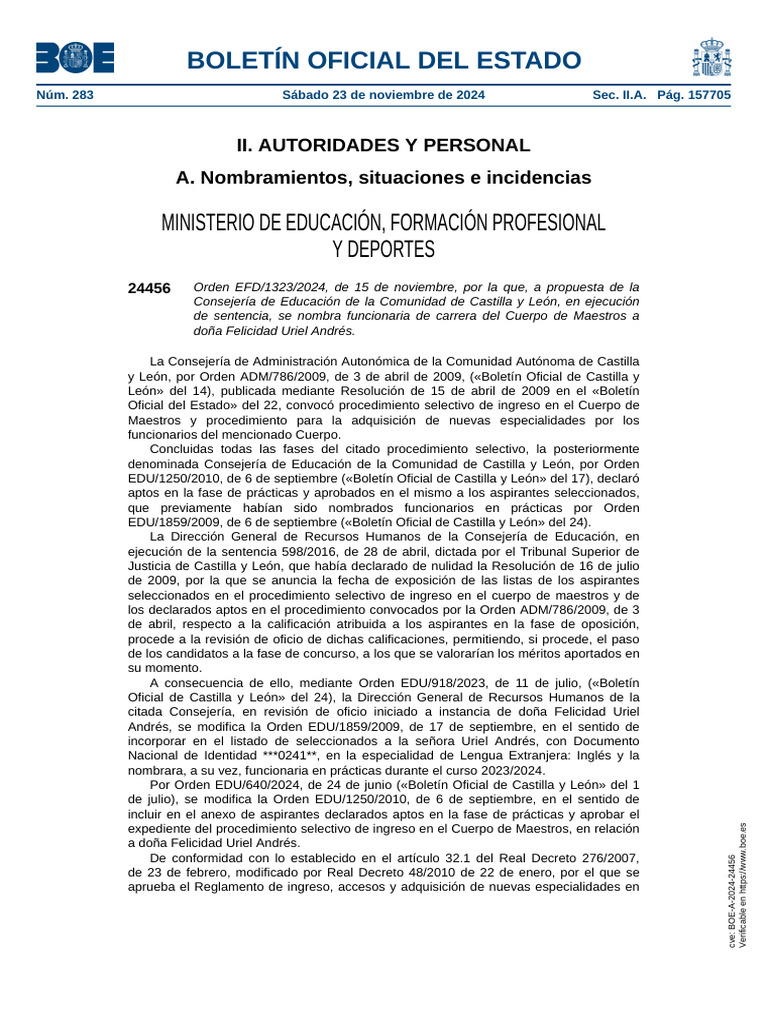 Boe A 2024 24456 | PDF | Sentencia (ley) | Gobierno