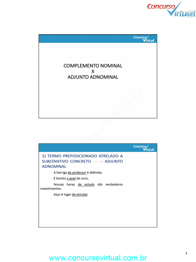 Complemento Nominal e Adjunto Adnominal | PDF | Linguística | Sintaxe