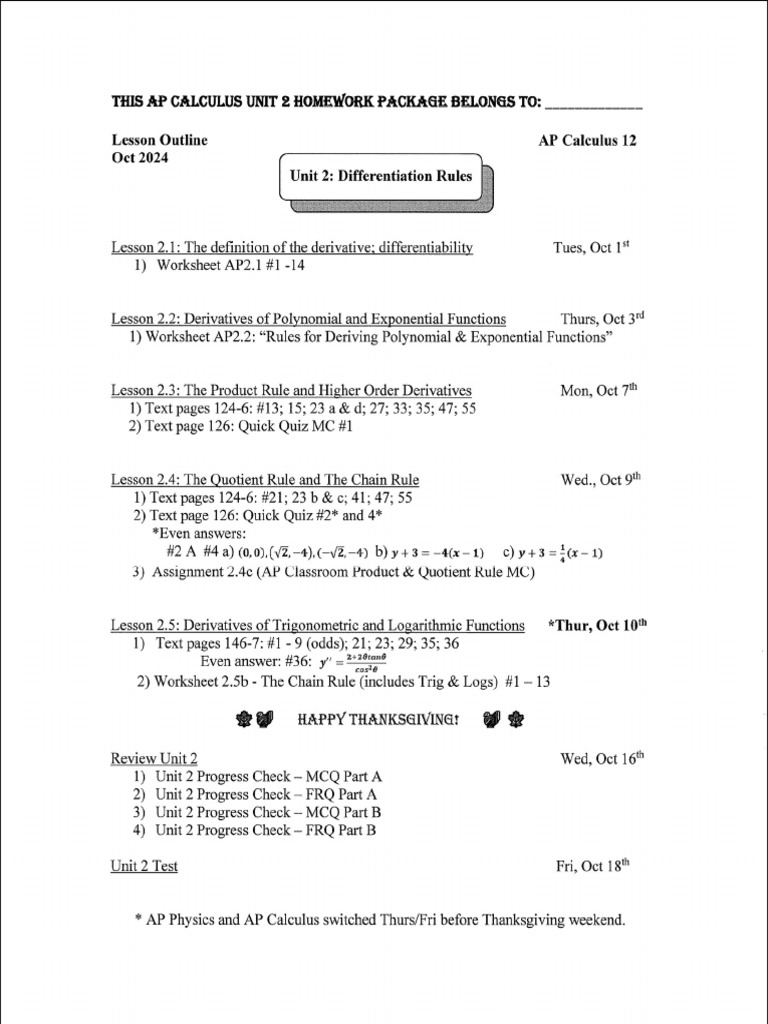 PDF Copy of U2 AP Calc HW (Oct 2024) | PDF