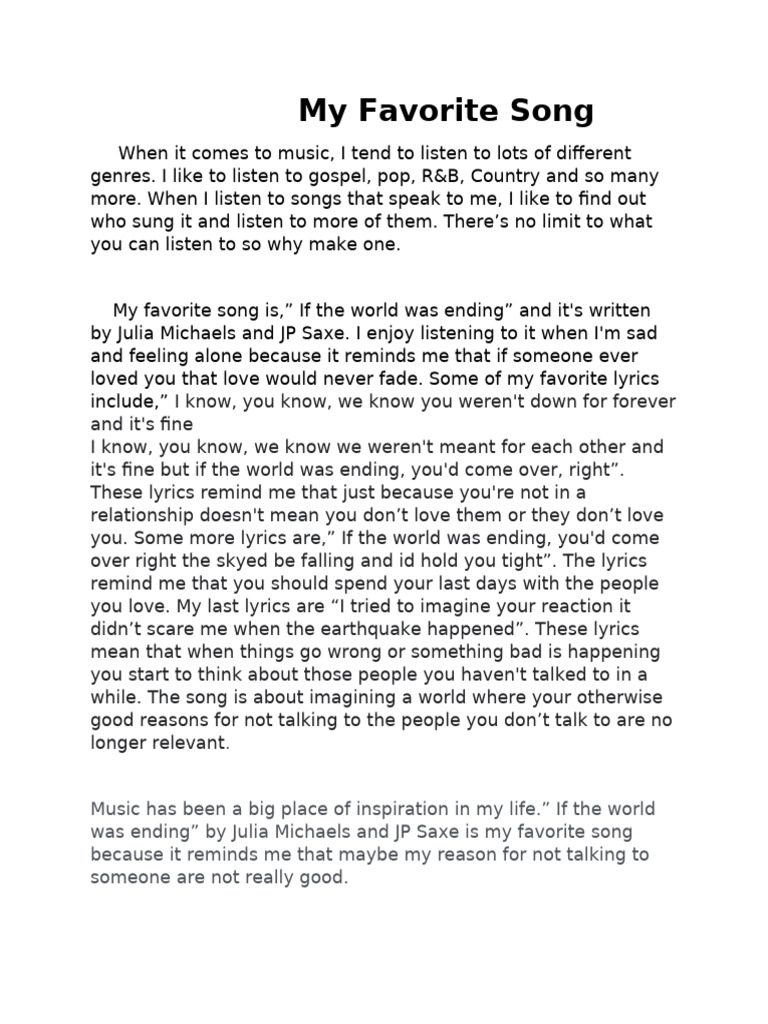 My Favorite Song: "If the World Was Ending" | PDF | Language Arts ...