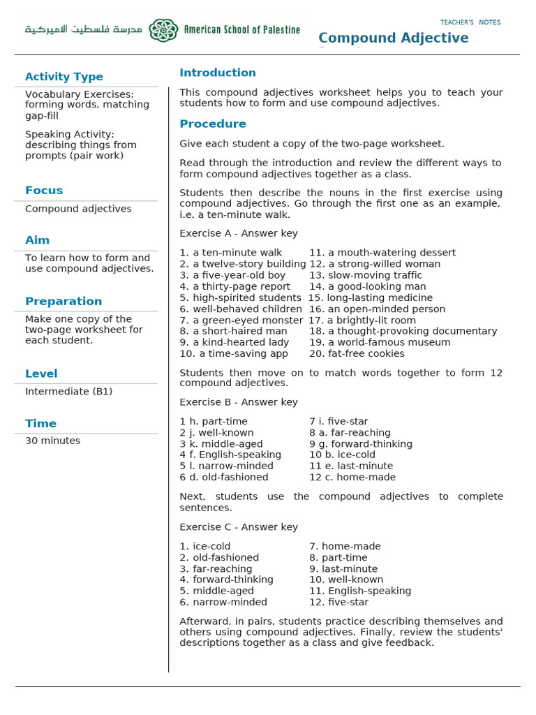 Compound Adjective Practice | PDF | Adjective | Noun