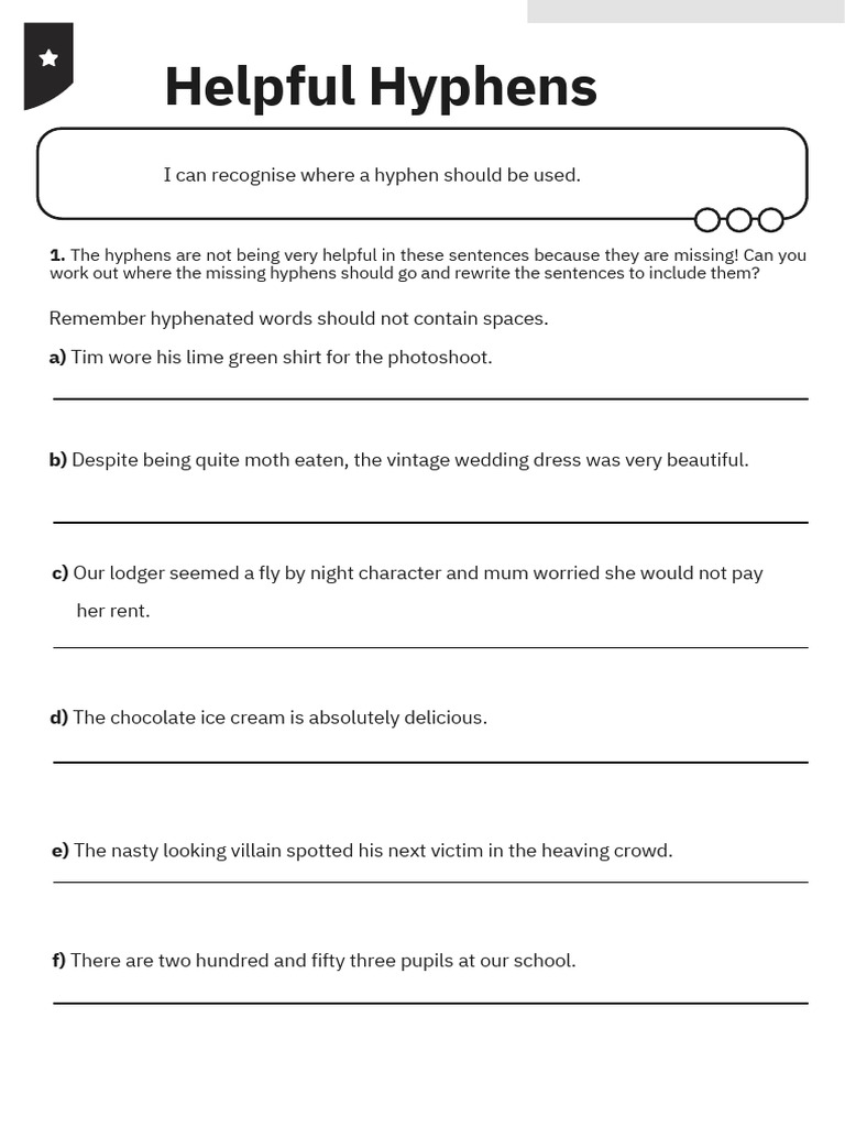 Hyphens and Dashes Worksheet Guide | PDF | Punctuation | Orthography