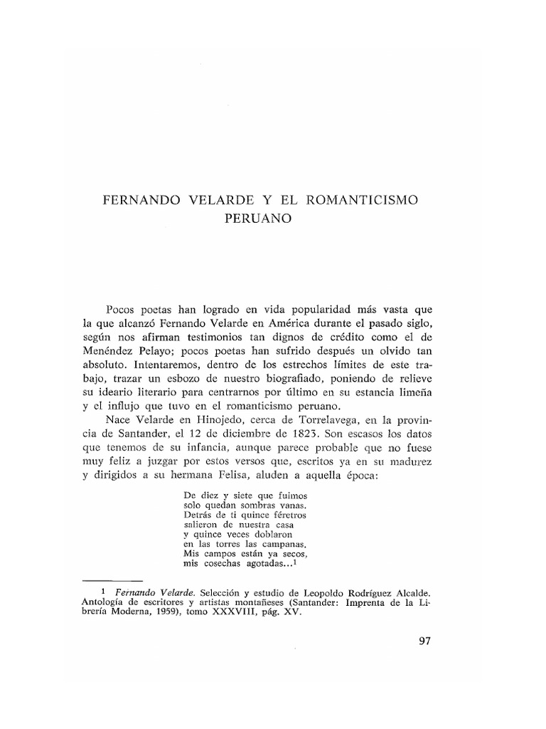Fernando Velarde y el Romanticismo Peruano | PDF | Romanticismo | Perú