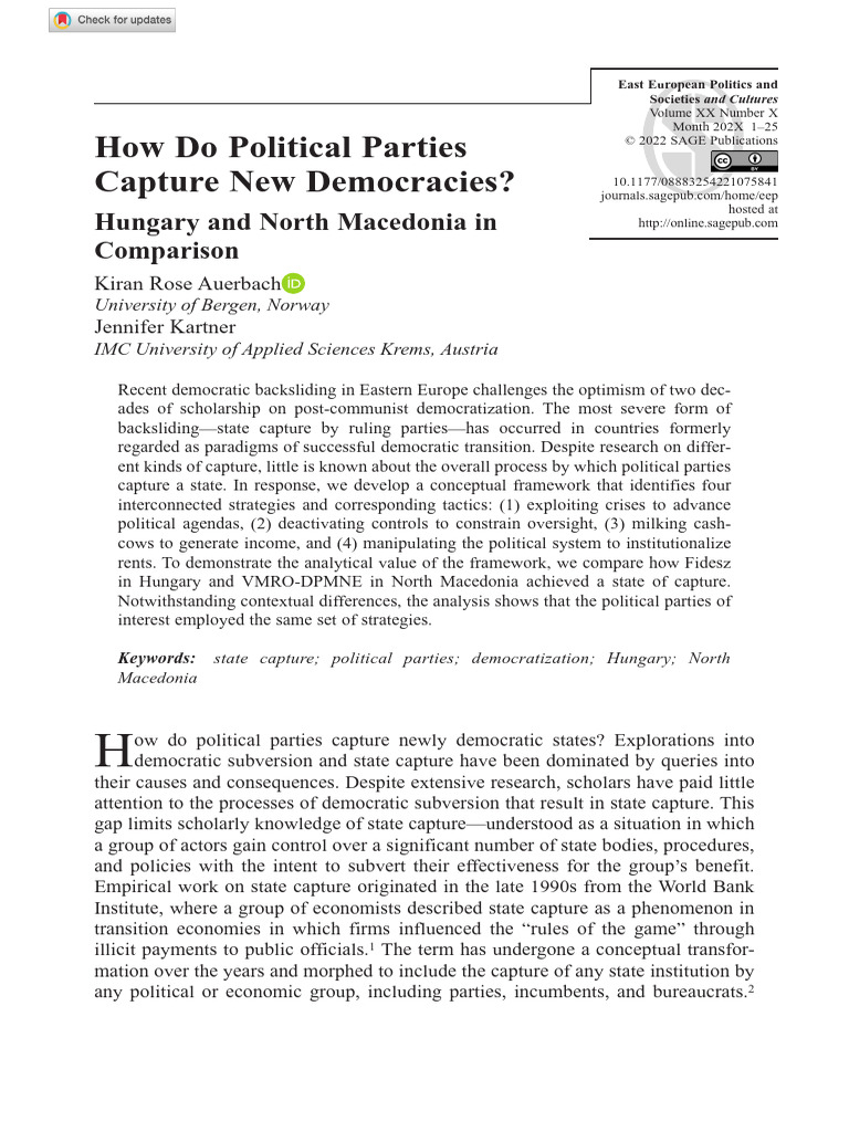 How Do Political Parties Capture New Democracies, Auerbach y Kartner ...