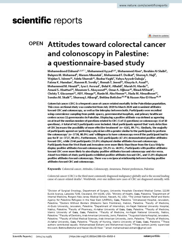 Attitudes Toward Colorectal Cancer and Colonoscopy in Palestine: A ...