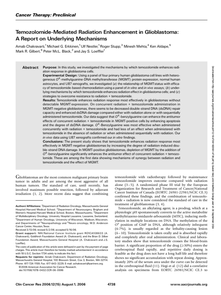 Temozolomide-Mediated Radiation Enhancement in Glioblastoma | PDF ...