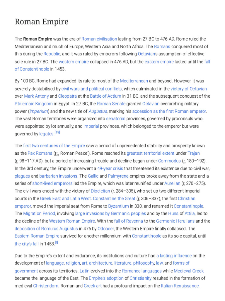 Roman Empire - Wikipedia | PDF | Roman Empire | Augustus