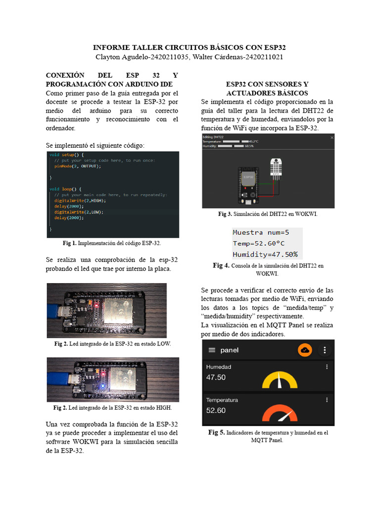 INFORME TALLER CIRCUITOS BÁSICOS CON ESP32 Clayton Agudelo 2420211035 Walter Cárdenas 2420211021 ...