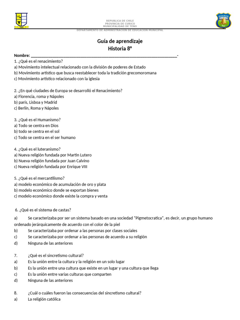 Guía Hist 8° Cierre | PDF | Chile | España