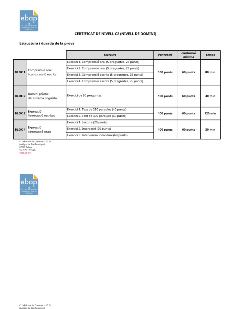 Estructura I Durada de La Prova C2 2023 | PDF