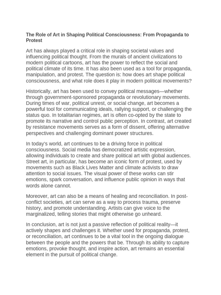 The Role of Art in Shaping Political Consciousness From Propaganda To ...