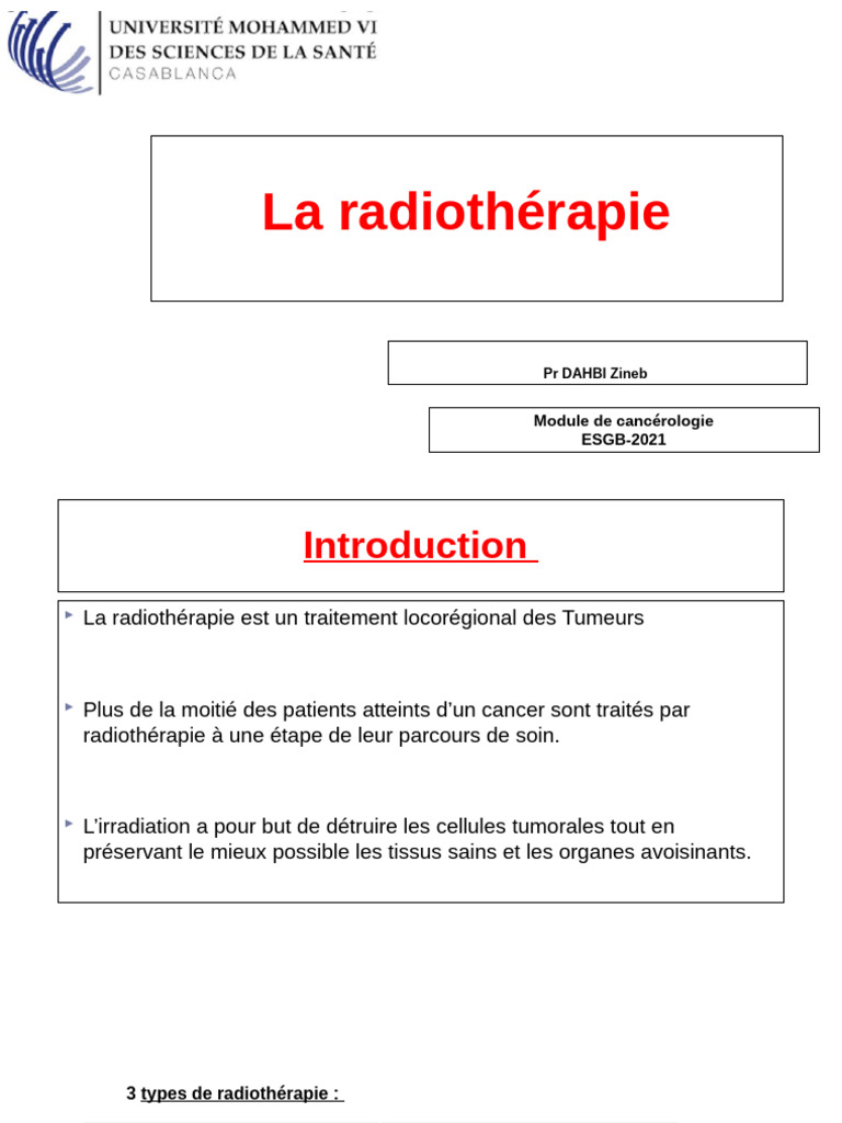 La Radiothérapie .EGSB 2 | PDF | Radiothérapie | Cancer