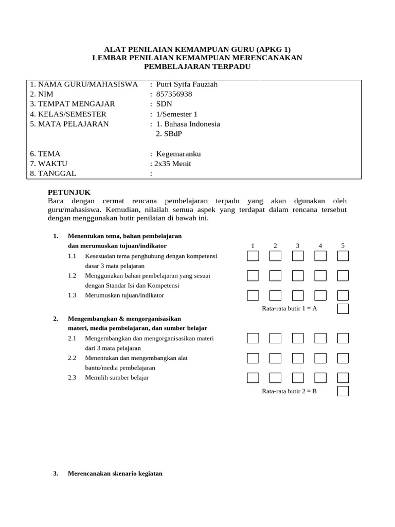 APKG 1&2 Pembelajaran Terpadu | PDF