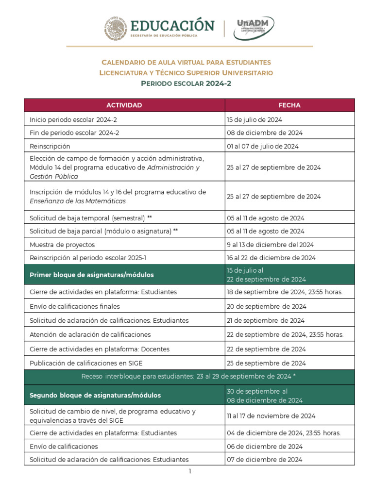 UnADM Calendario Vigente | PDF | Arte
