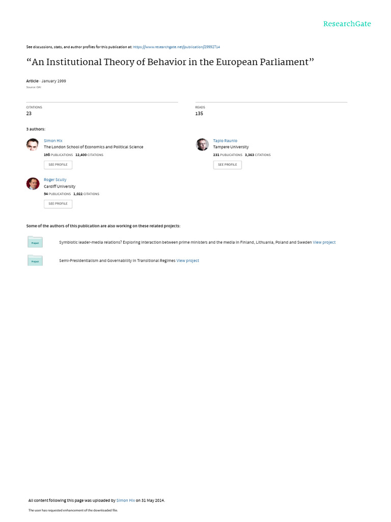 An Institutional Theory of Behavior in The European Parliament | PDF