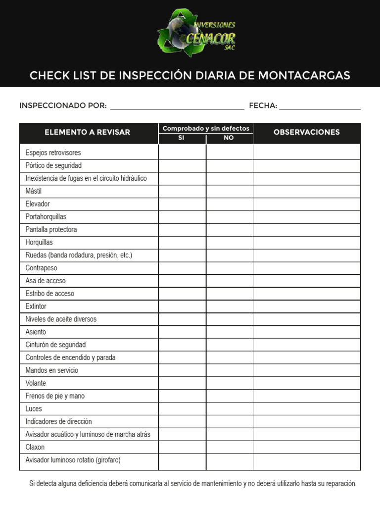 Checklist Montacargas | PDF Checklist Montacargas | PDF