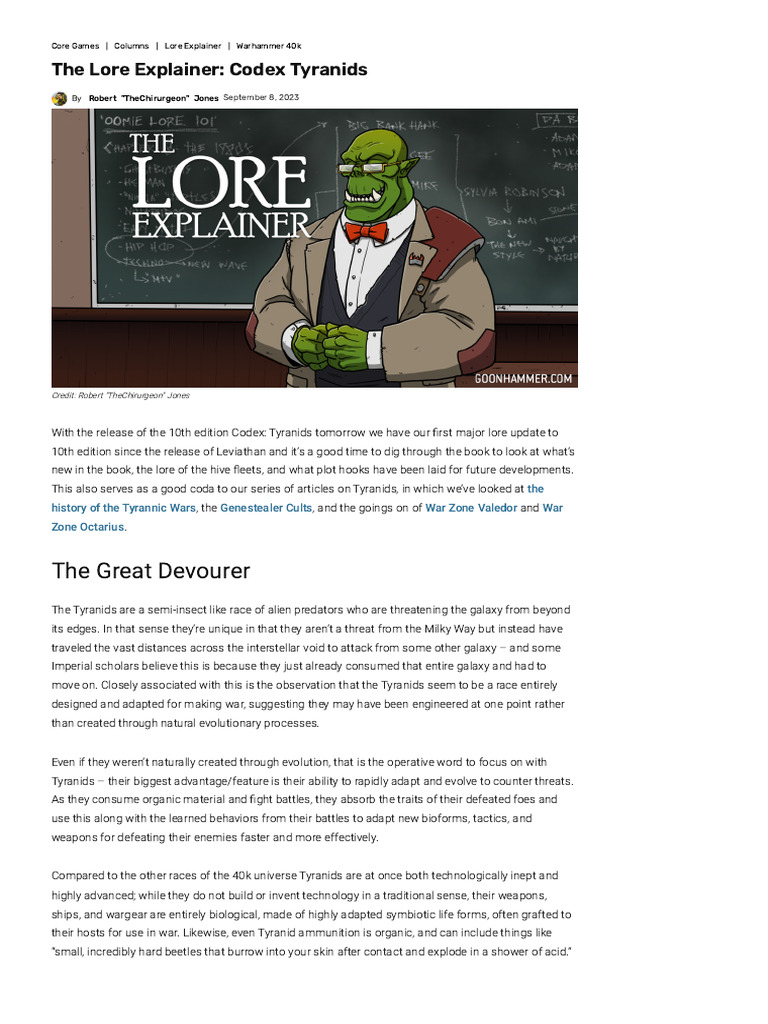 The Lore Explainer - Codex Tyranids - Goonhammer | PDF