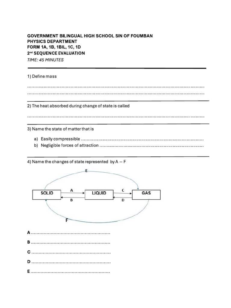 Form 1a, 1B, 1bil, 1C, 1D Physics Second Seq. | PDF