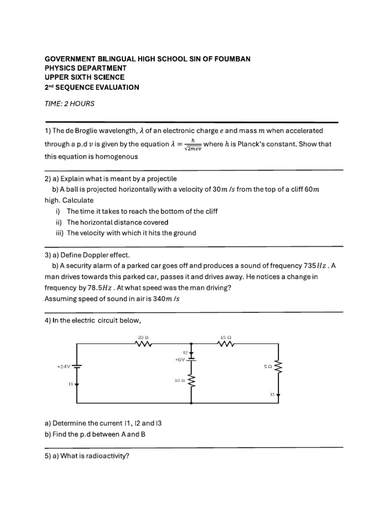 Upper Six Science Physics Second Seq. | PDF