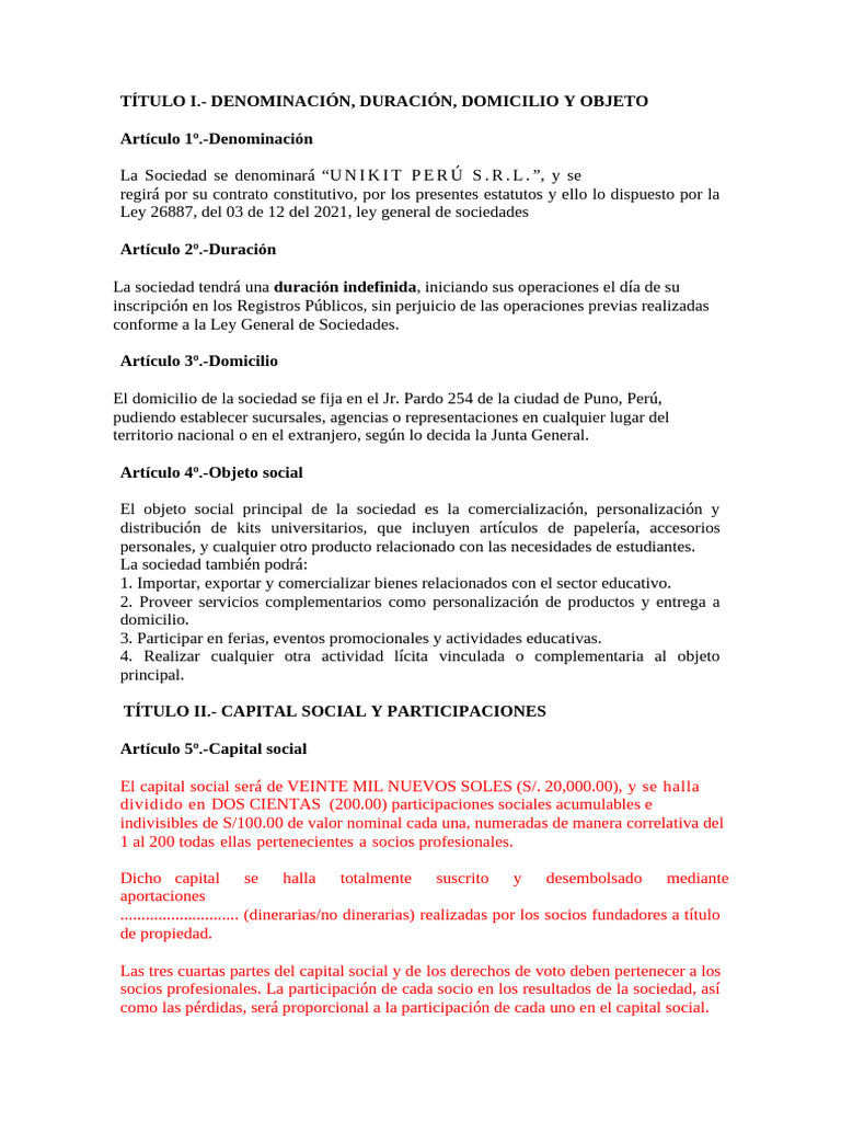 Modelo de Estatutos de SLP | PDF | Sociedad de responsabilidad limitada | Business