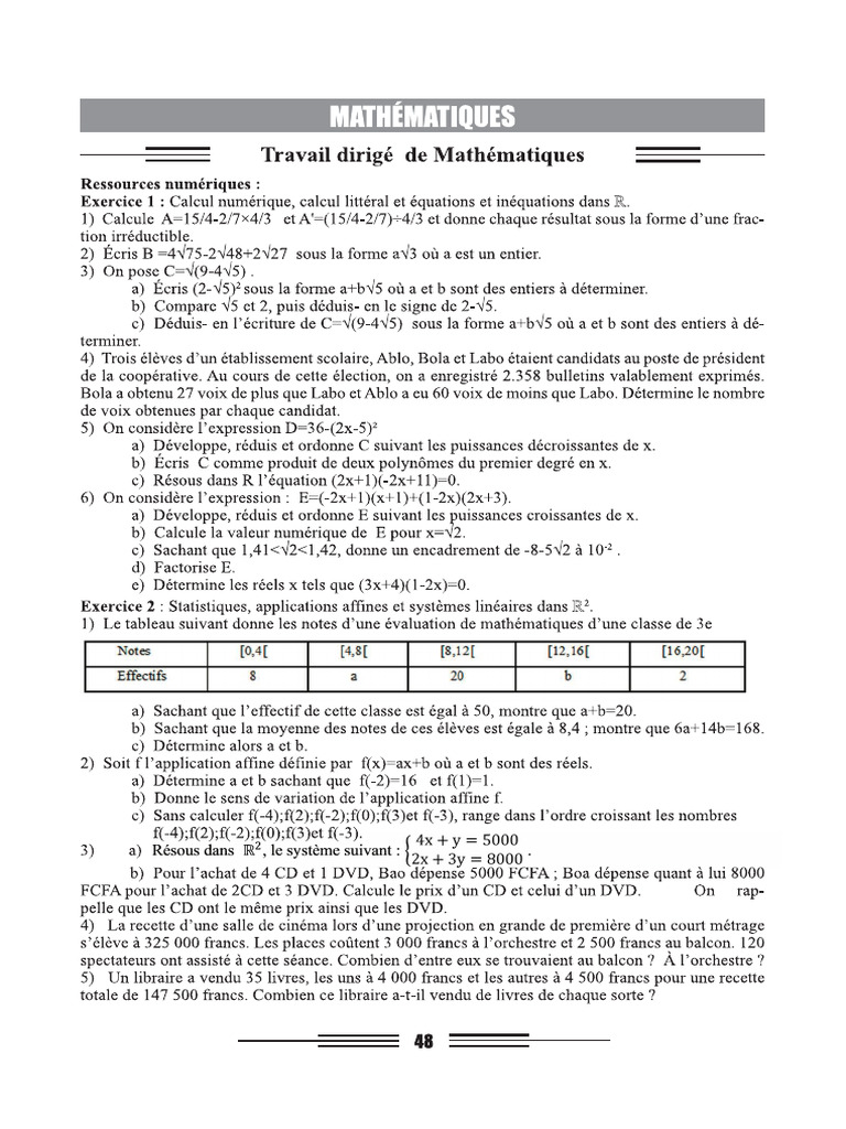 Annales Troisieme Pichnet 2020 Math | PDF