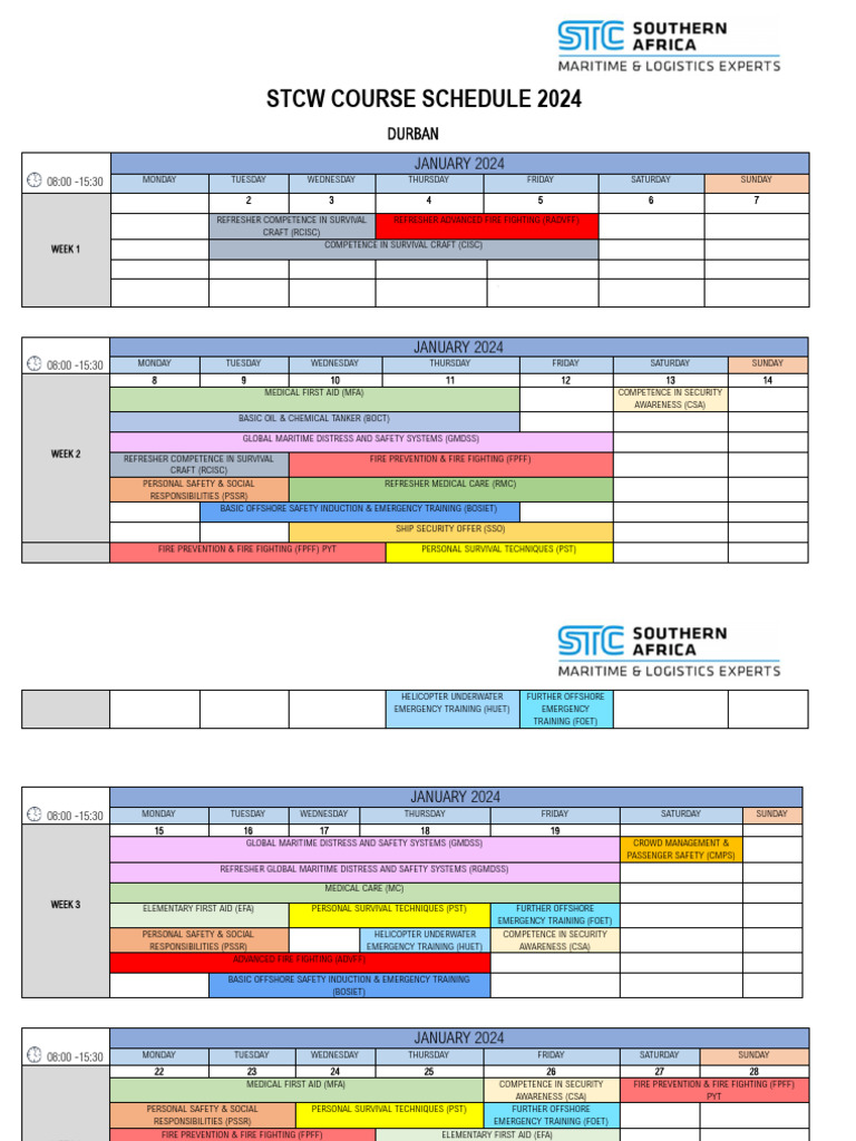 STCW Course Schedule 2024 Durban | PDF | Ships | Emergency Services