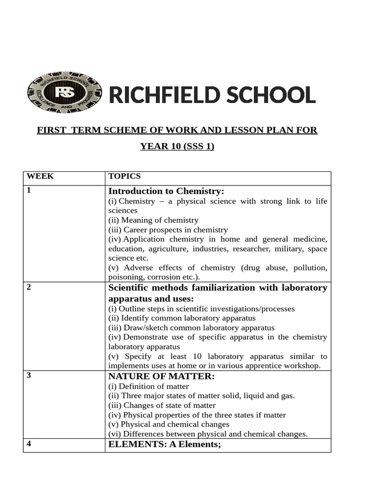 Year 10 Chemistry Lesson Plan Overview | PDF | Atoms | Gases