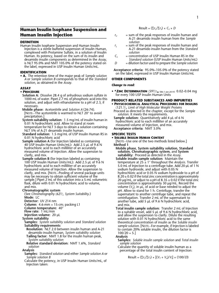 Human Insulin Isophane Suspension and Human Insulin Injection | PDF ...