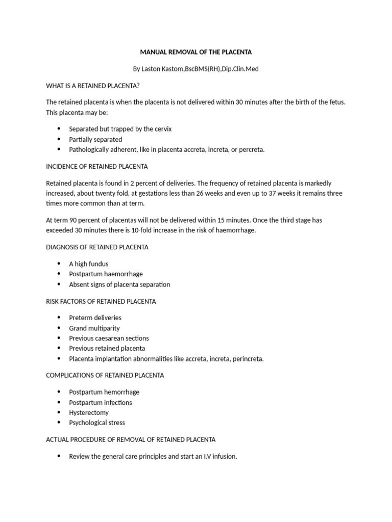 Manual Removal of Retained Placenta | PDF | Uterus | Placenta