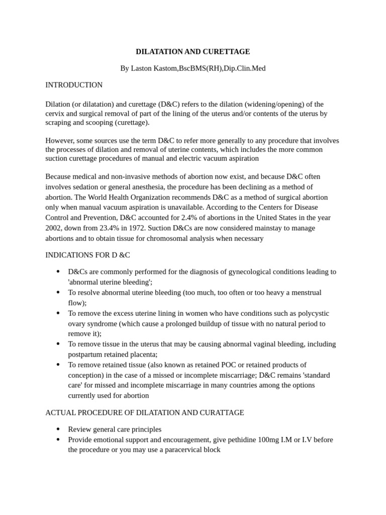 Dilation and Curettage Procedure Overview | PDF | Human Pregnancy ...