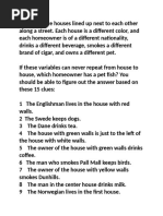 Who Owns the Fish? Einstein's Riddle | PDF | Drink | Yellow
