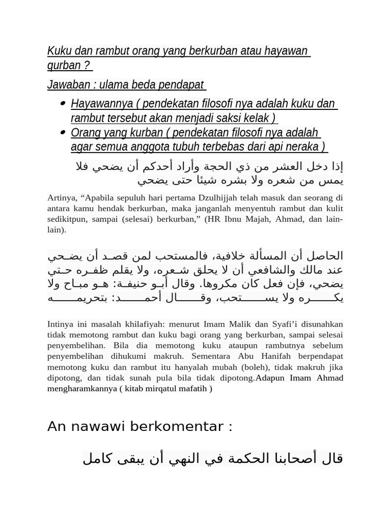 Kuku Dan Rambut Orang Yang Berkurban Atau Hayawan Qurban | PDF