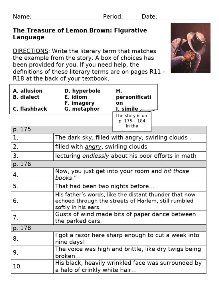 Figurative Language in Lemon Brown | PDF