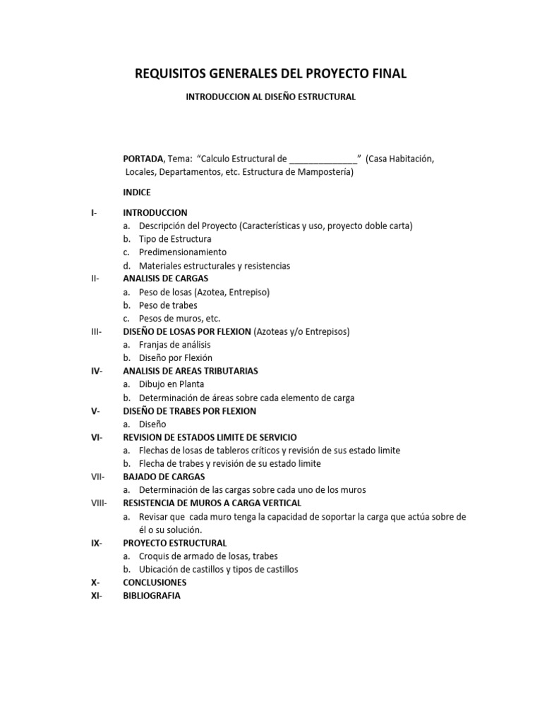 Requisitos Generales Del Proyecto Final (Diseño Estructural) | PDF | Tecnología