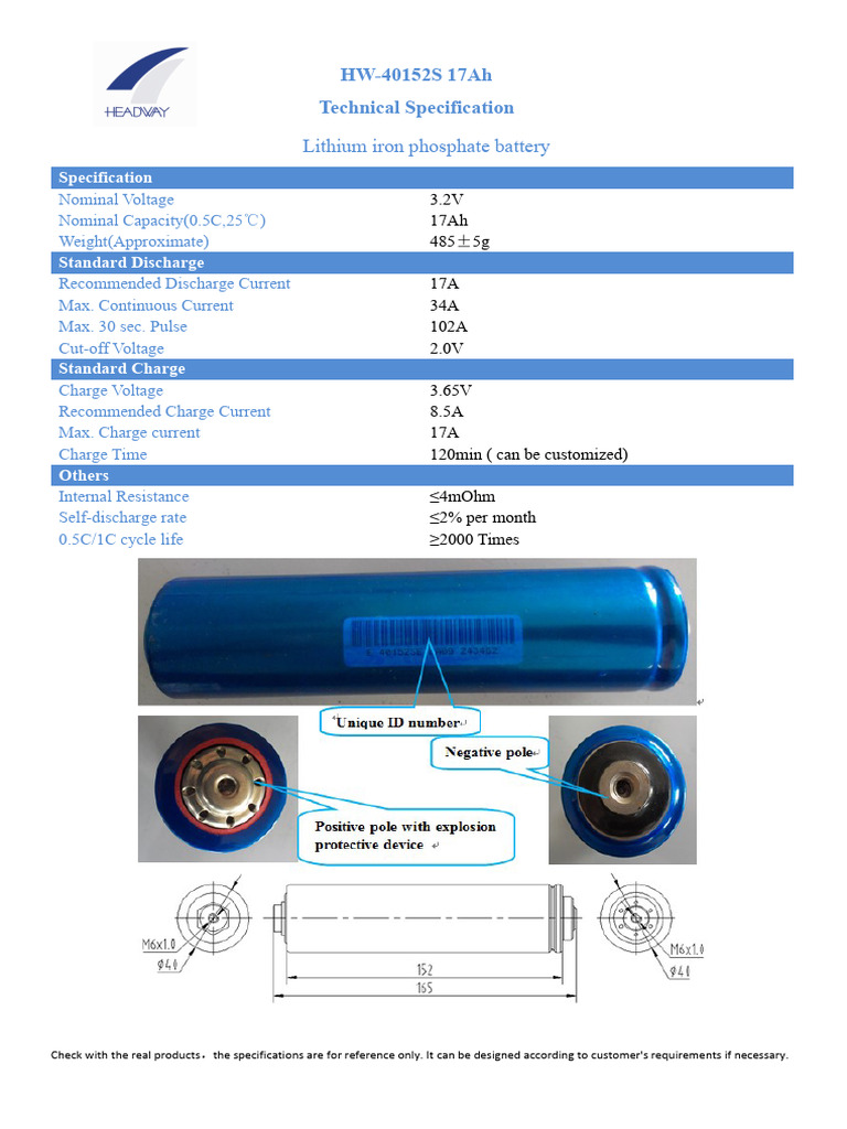 3.2V 17Ah LiFePO4 Battery Specs | PDF