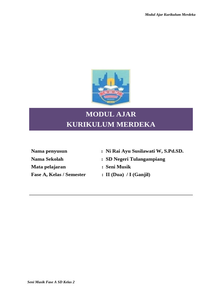 Modul Ajar Seni Musik Kelas 2 Sem. 1 | PDF