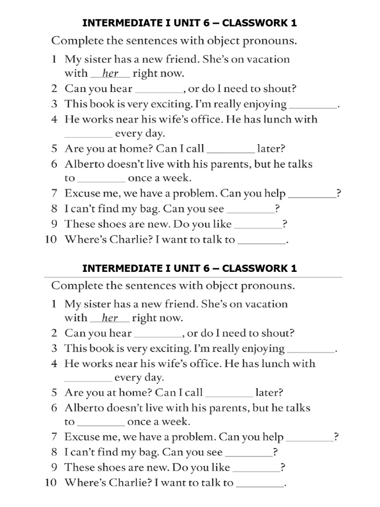 Elementary I UNIT 6 CLASSWORK 1 | PDF