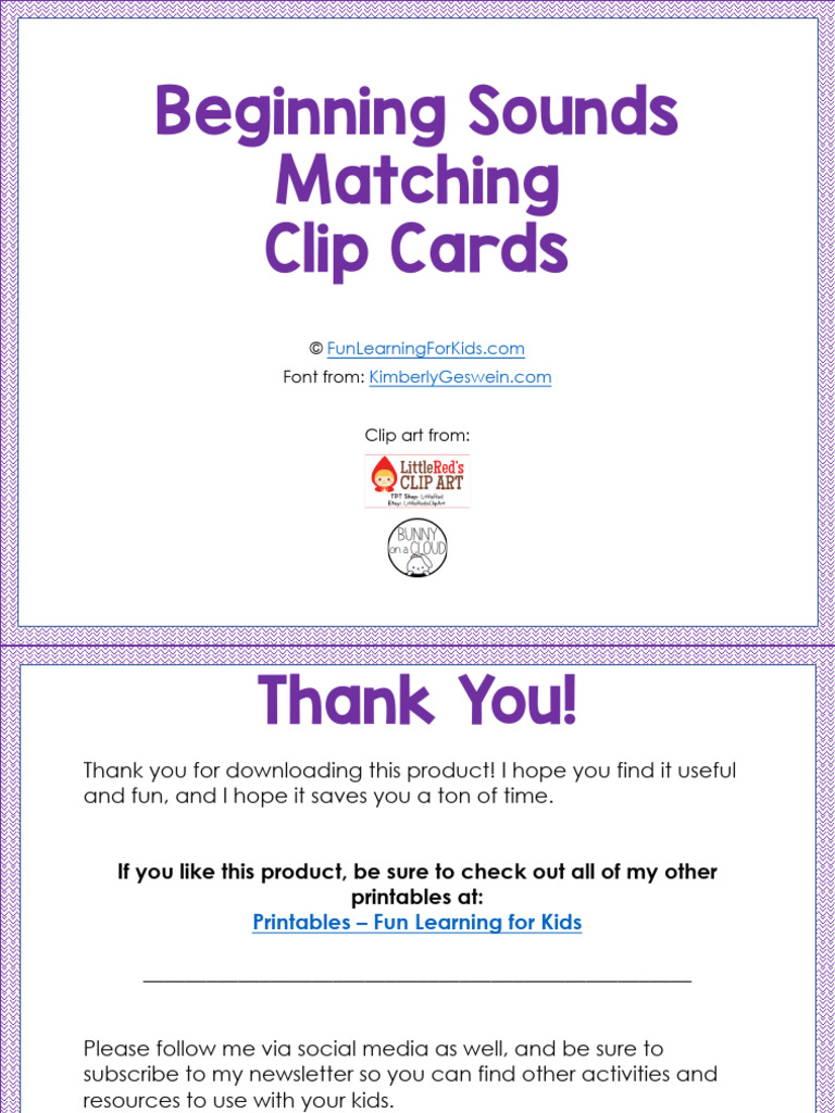Alphabet Beginning Sounds Clip Cards | PDF | Computing