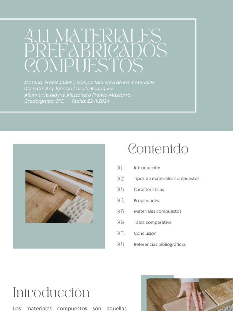 Materiales Prefabricados Compuestos Jeraldyne Franco PDF | PDF | Material compuesto | Materiales