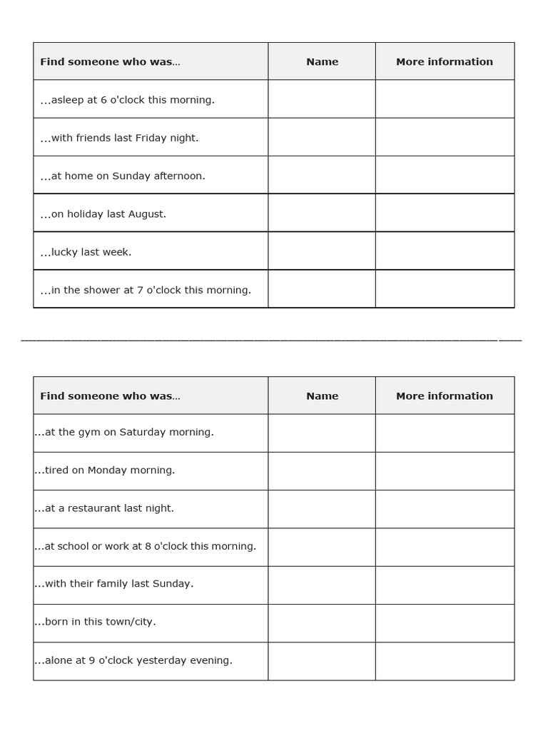Find Someone Who Simple Past | PDF